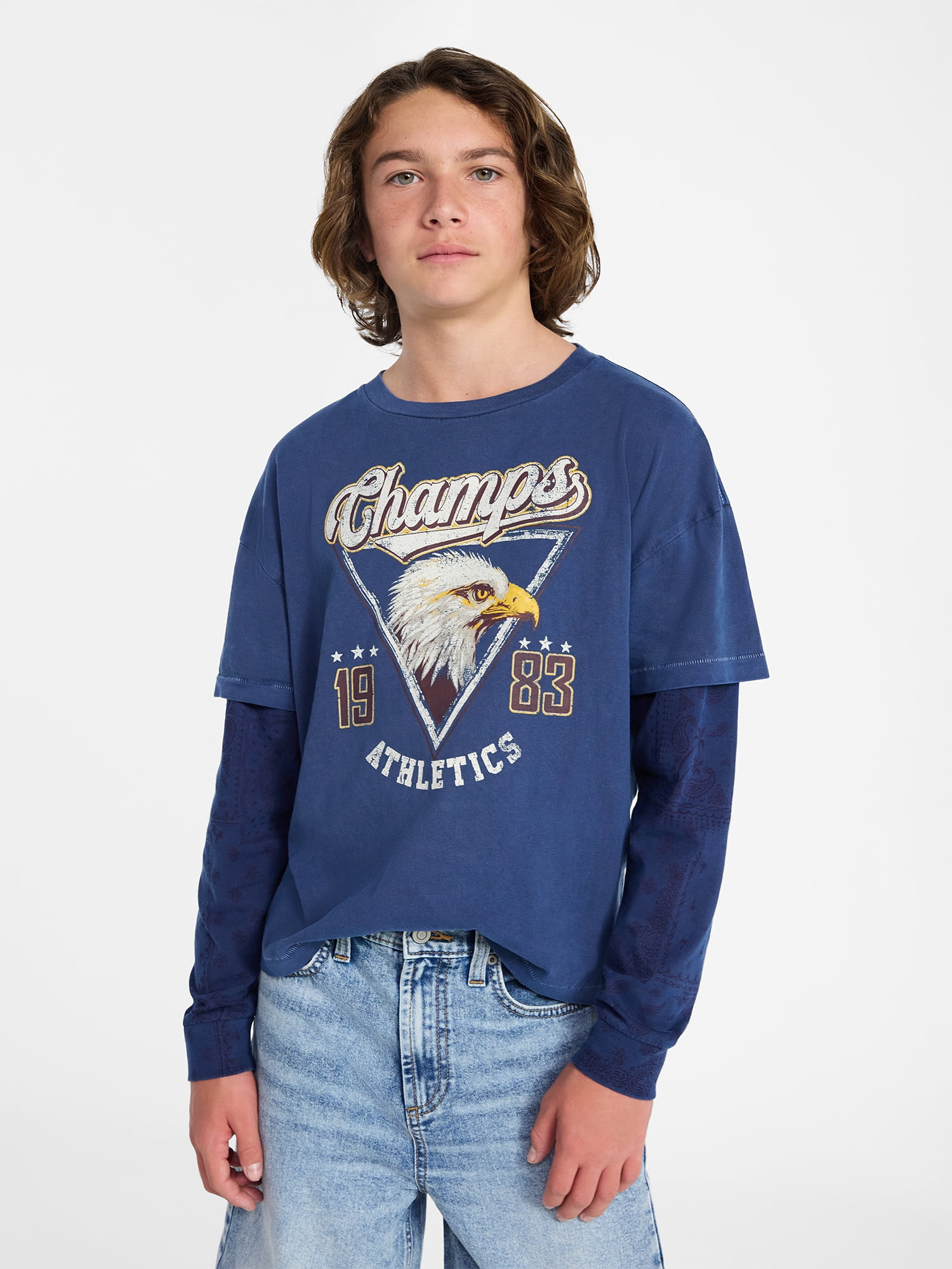 Weekend Academy Boys Layered Graphic Tee with Long Sleeves, Sizes 4-18 ...