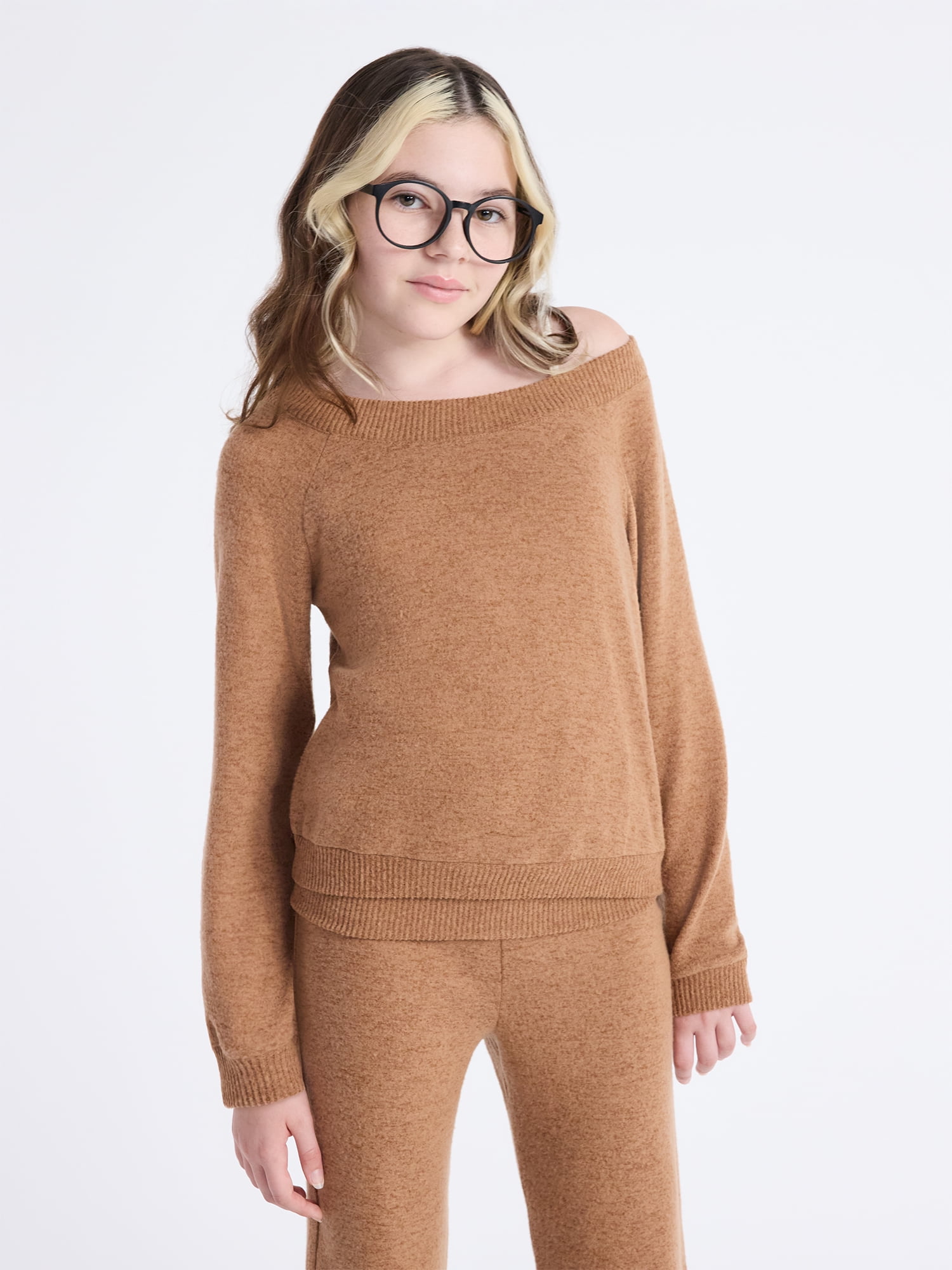 Weekend Academy Girls Hacci Knit Top with Long Sleeves, Size 4-18 ...