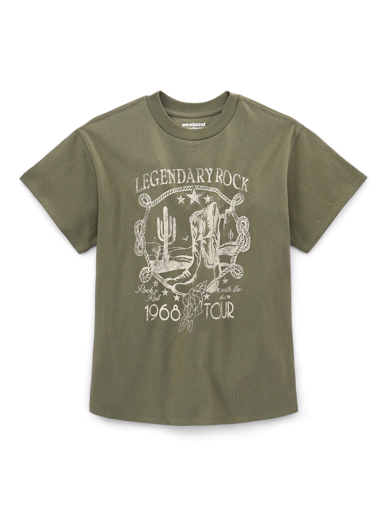 Weekend Academy Girls Short Sleeve Boxy Graphic T-Shirt, Sizes 4-18 ...