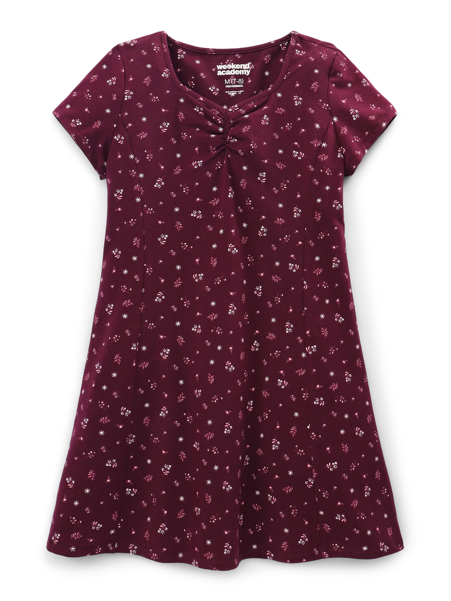 Weekend Academy Girls Short Sleeve Knit Ruched Neck Dress, Sizes 4-18 ...