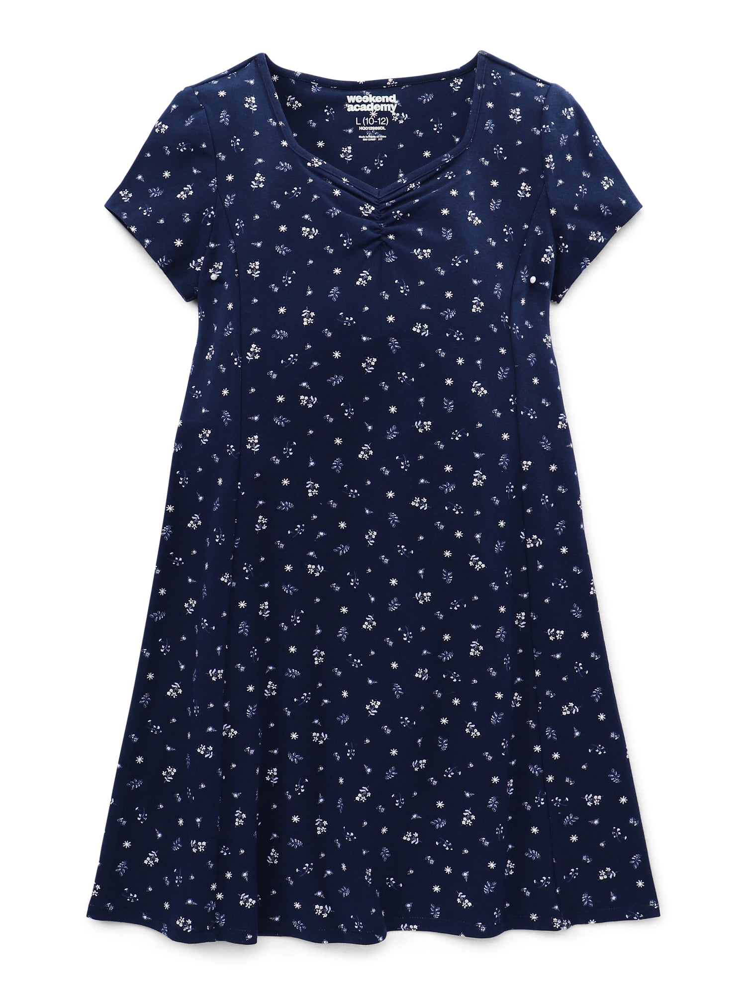 Weekend Academy Girls Short Sleeve Knit Ruched Neck Dress, Sizes 4-18 ...