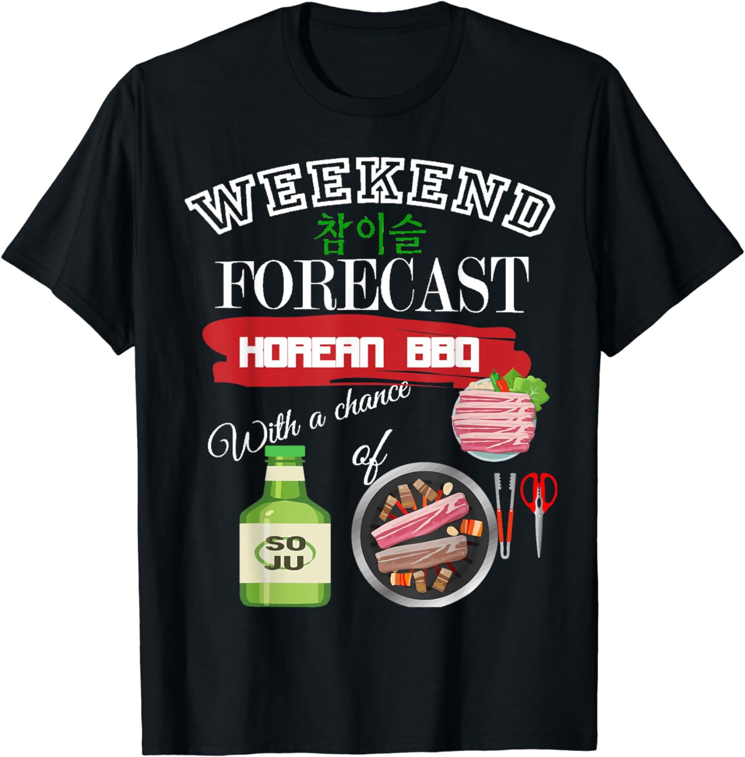 Weekend Forecast Korean BBQ & Soju Korea Drinking Party T-Shirt ...
