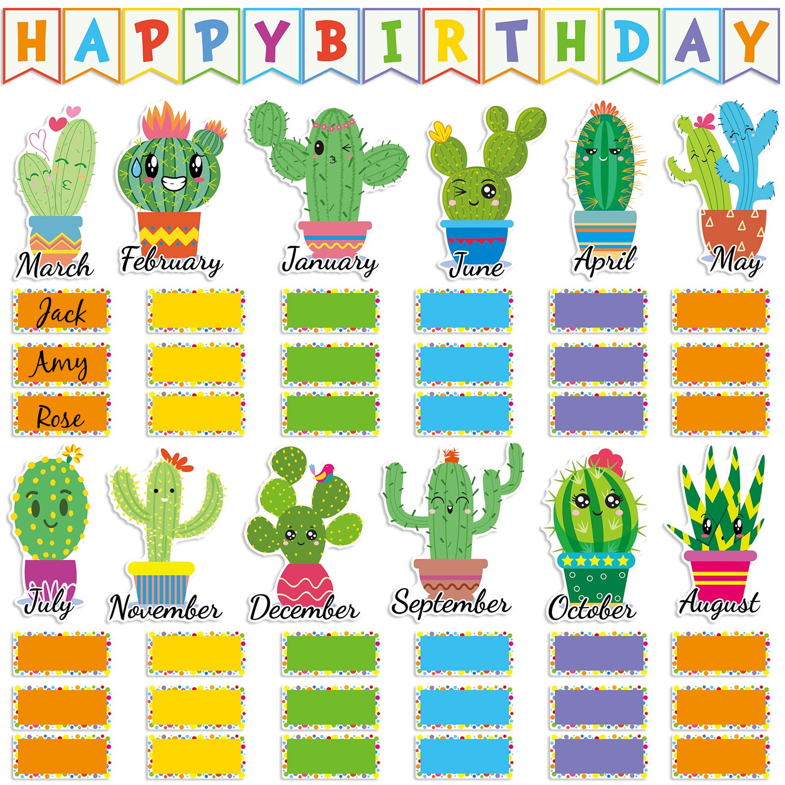 Weekgrat 64 Pcs Happy Birthday Bulletin SMRBoard Set Cactus Cutouts ...