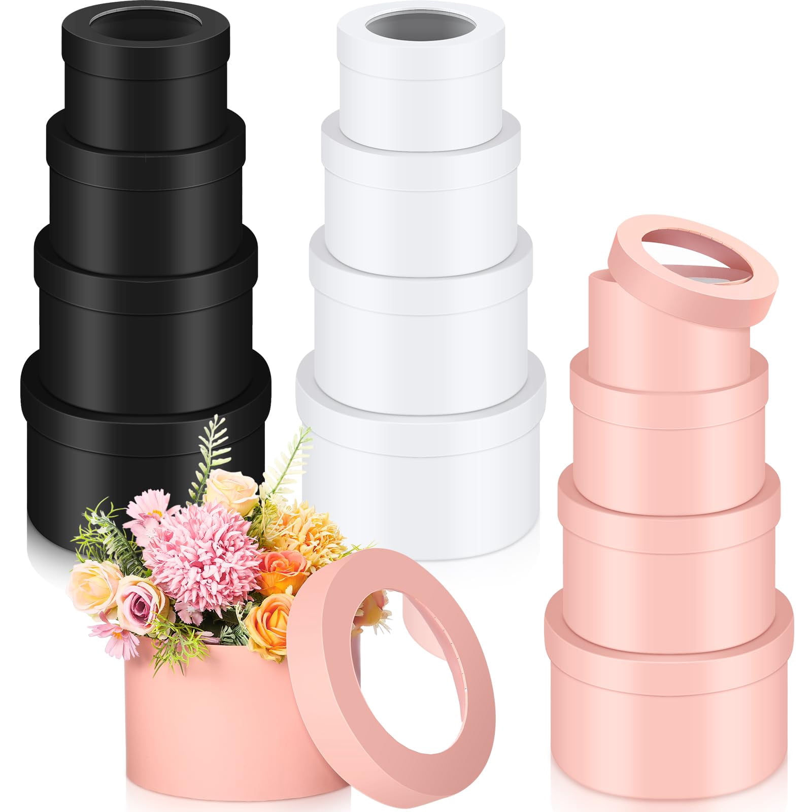 Weekgrat Set of 12 TSF6 Round Flower Boxes with Clear Lids 4 Assorted ...
