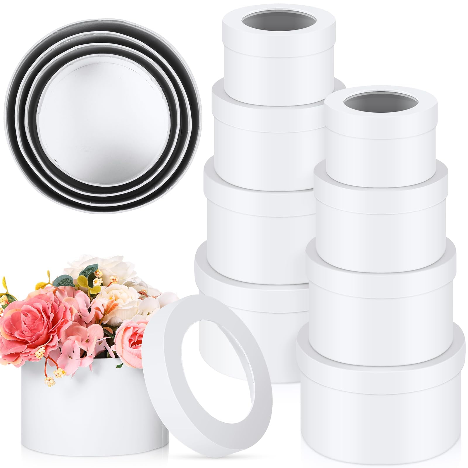 Weekgrat Set of 8 RRF12 Round Flower Boxes with Clear Lids 4 Assorted ...