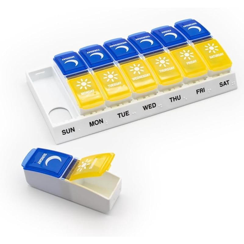 Weekly (7-Day) AM/PM Pill Organizer, Vitamin and Medicine Box, Large ...