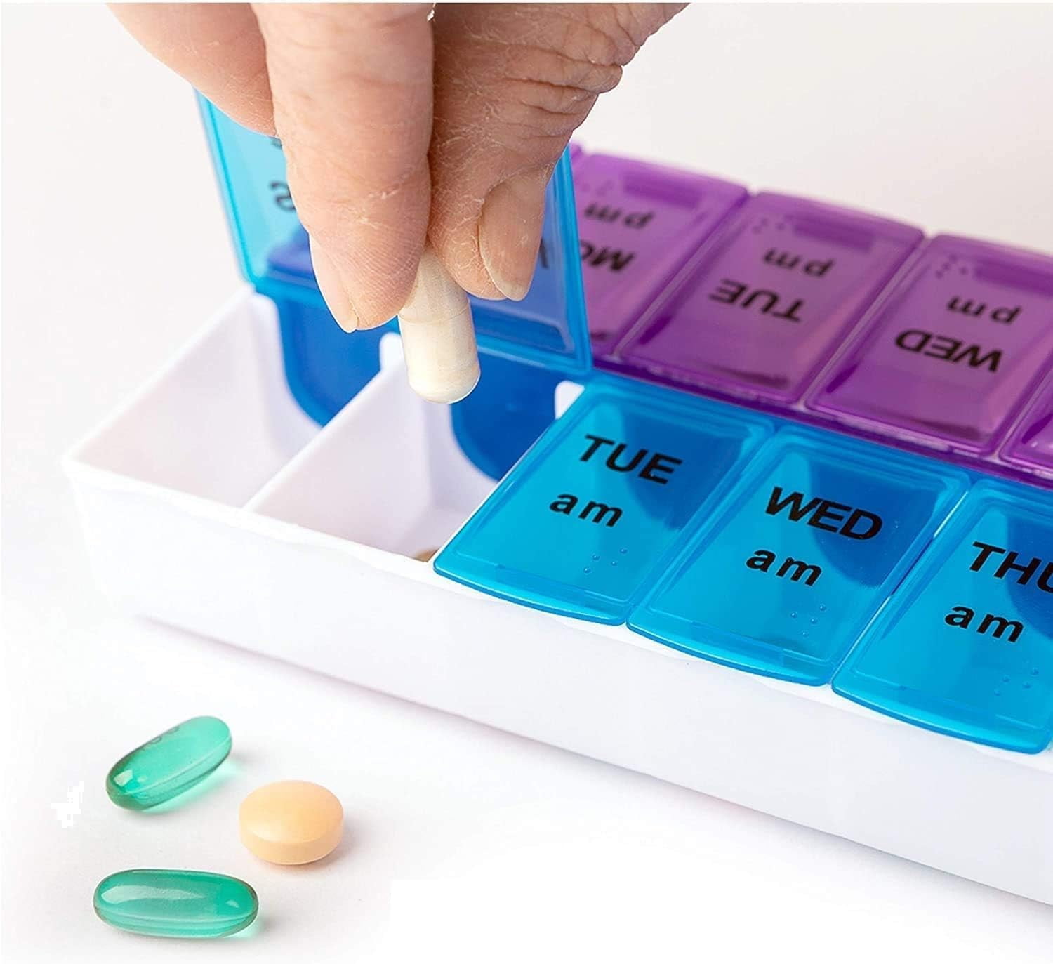 Weekly AM/PM Pill Organizer - 7-Day Twice Daily Medication Dispenser ...