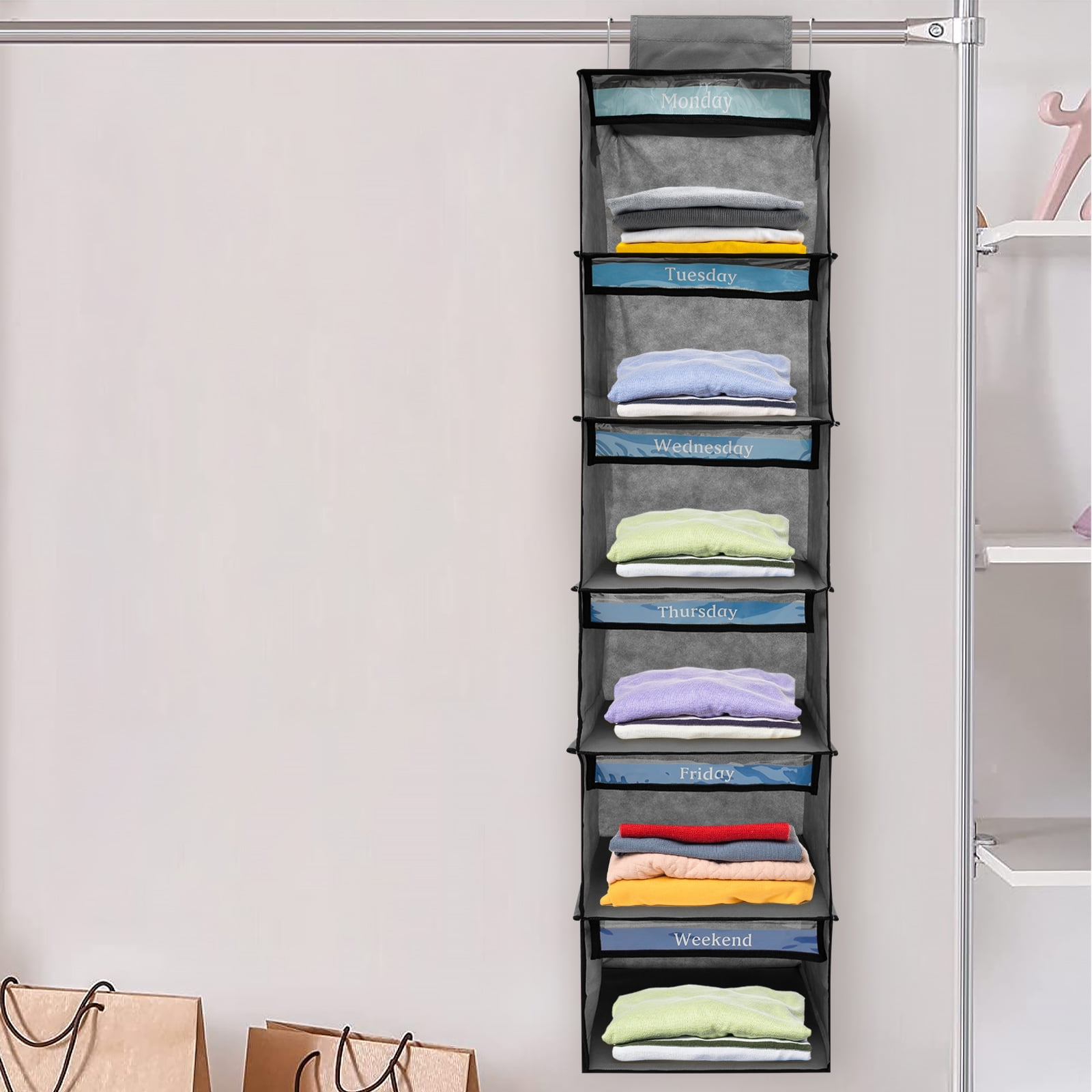 Weekly Clothes Organizer for Kids 6 Compartments Hanging Closet ...