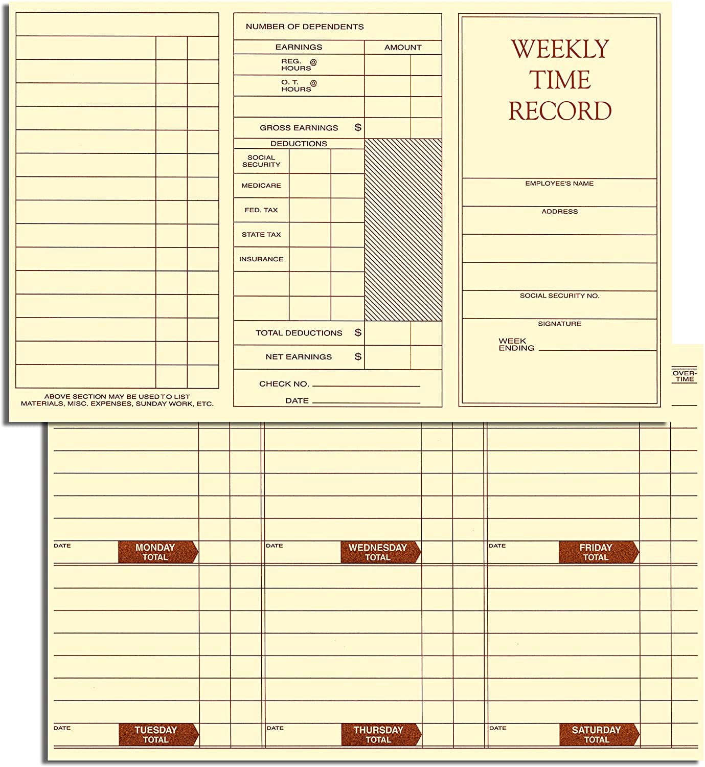 Pocket Size Weekly Employee Time Cards, Hours & Wages Tracking, 100 ...