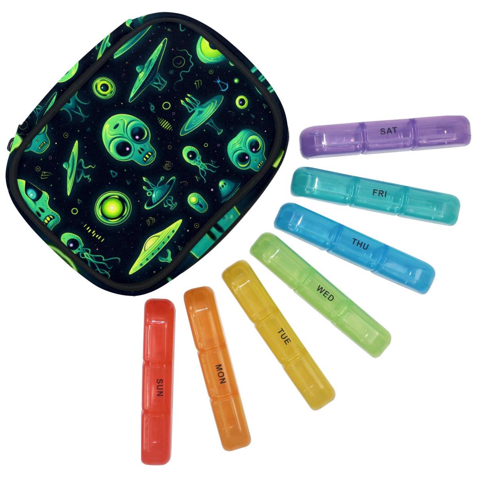 Weekly Health Manager: Cute Green Alien's Travel AM PM Pill Box 7 Day ...