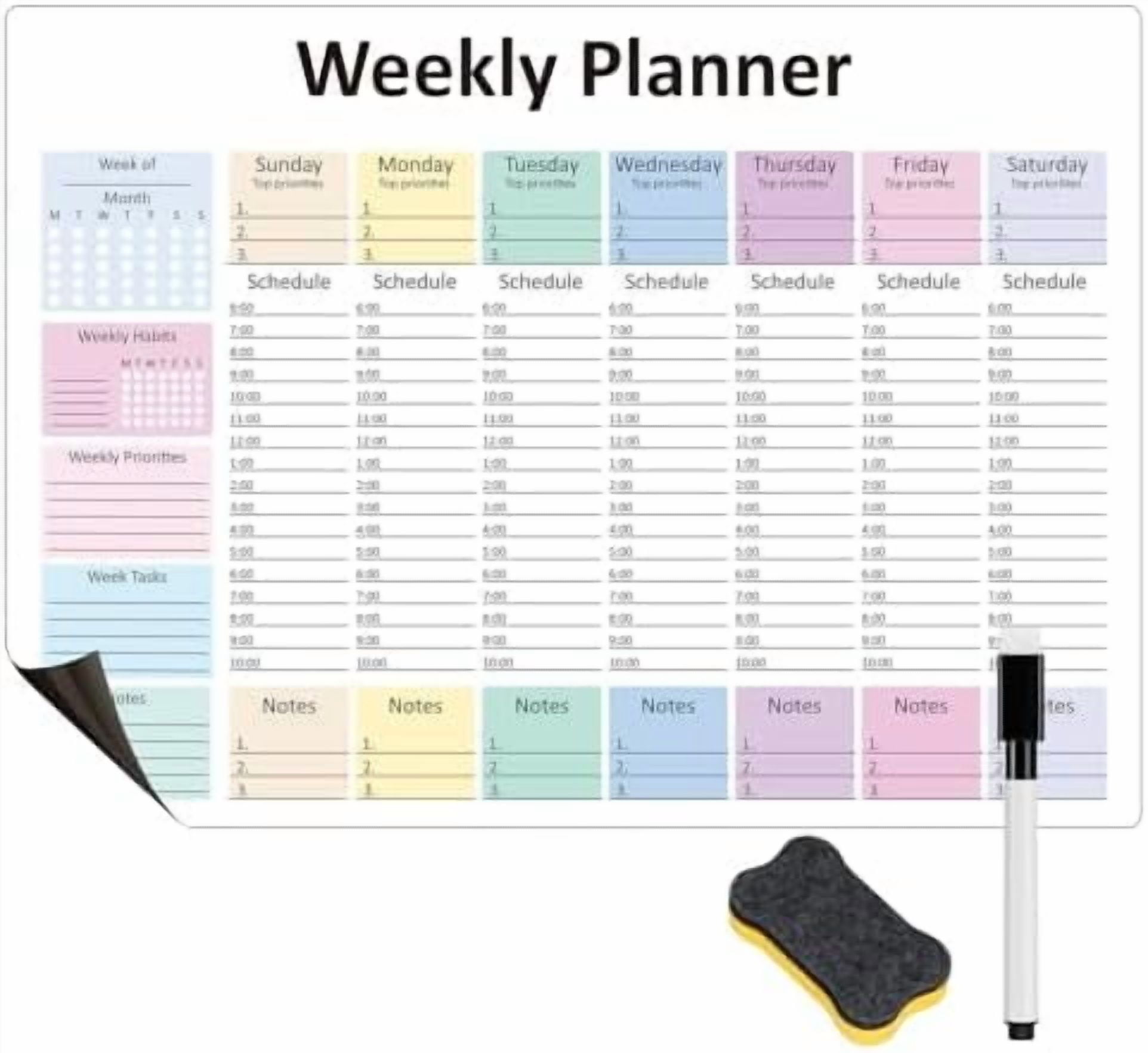Weekly Hourly Planner Dry Erase Magnetic Whiteboard－Daily Weekly Weekly ...