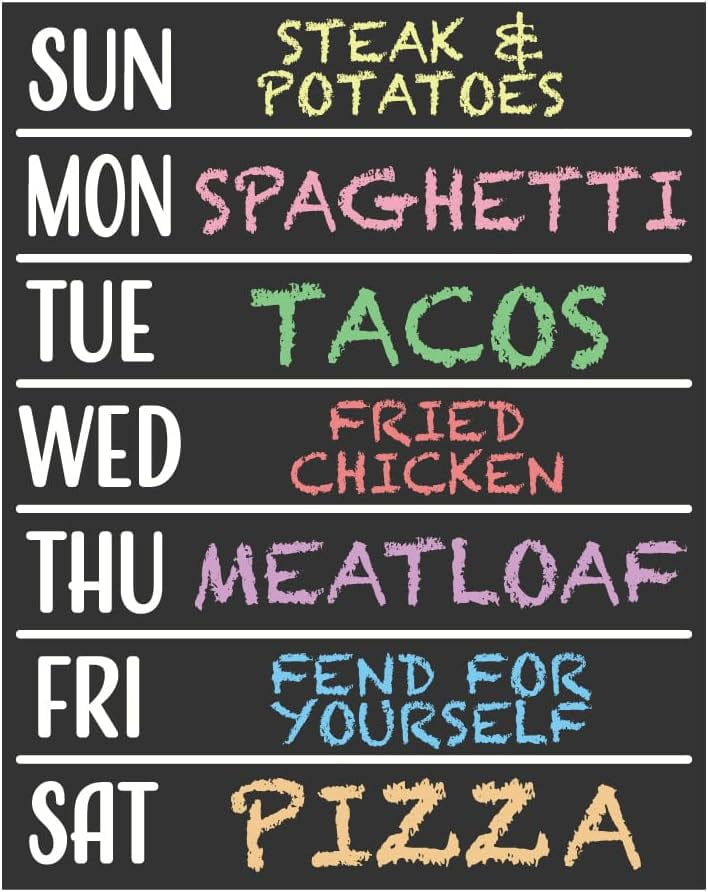 Weekly Meal Planner Chalkboard Sign - 11.5x14.5 Reusable Weekly Planner ...