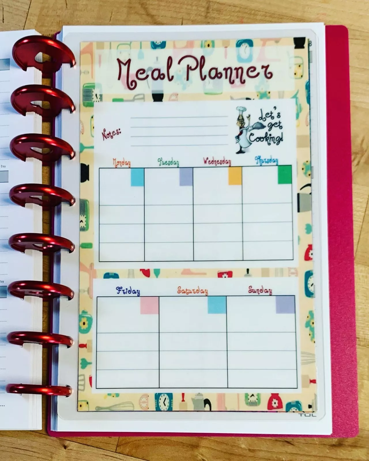 Weekly Meal Planner Dashboard Insert For Use With The Tul/Arc (8 Disc ...