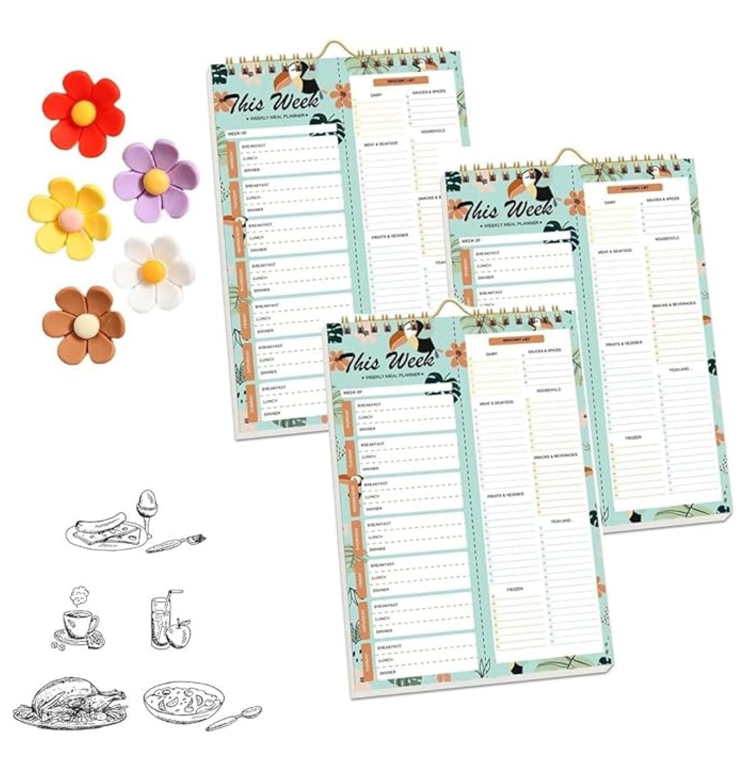 Weekly Meal Planner Pad - 52 Sheet Detachable Diet Planner & Grocery ...