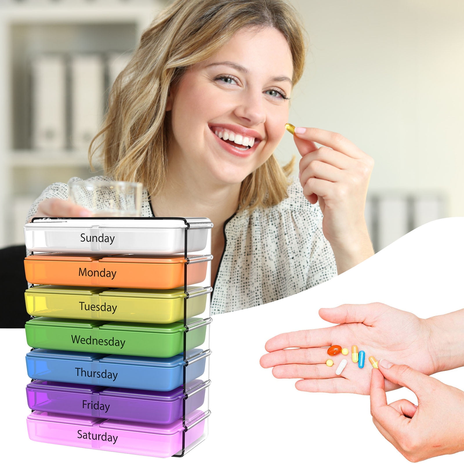 Weekly Pill Box 4 Times a Day 7 Days Pill Container Tablet Sorter ...