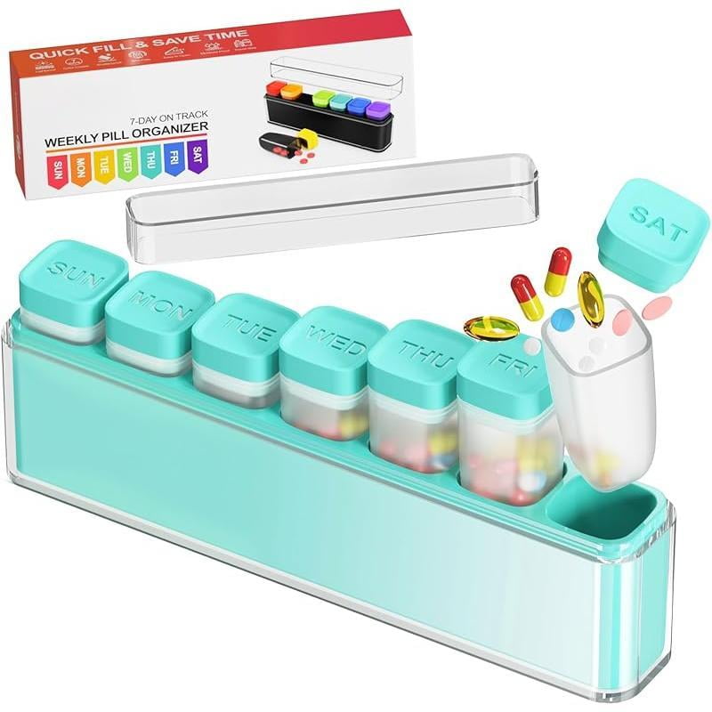 Weekly Pill Organizer 1 Time a Day, Portable Detachable Travel Pill Box 7 Day, Large Once Daily ...