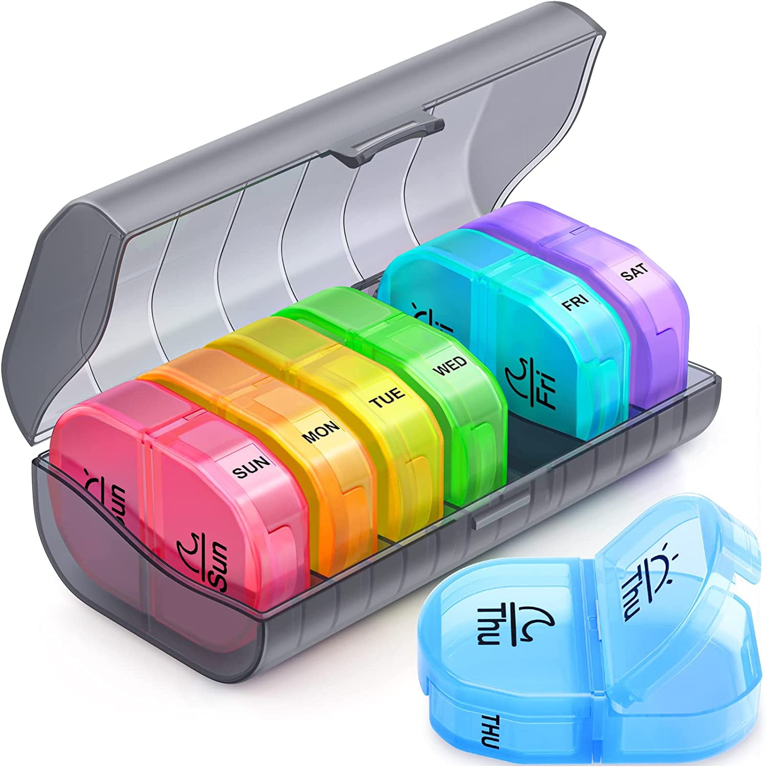 Weekly Pill Organizer 2 Times a Day, AM PM Pill Box with 7 Detachable ...