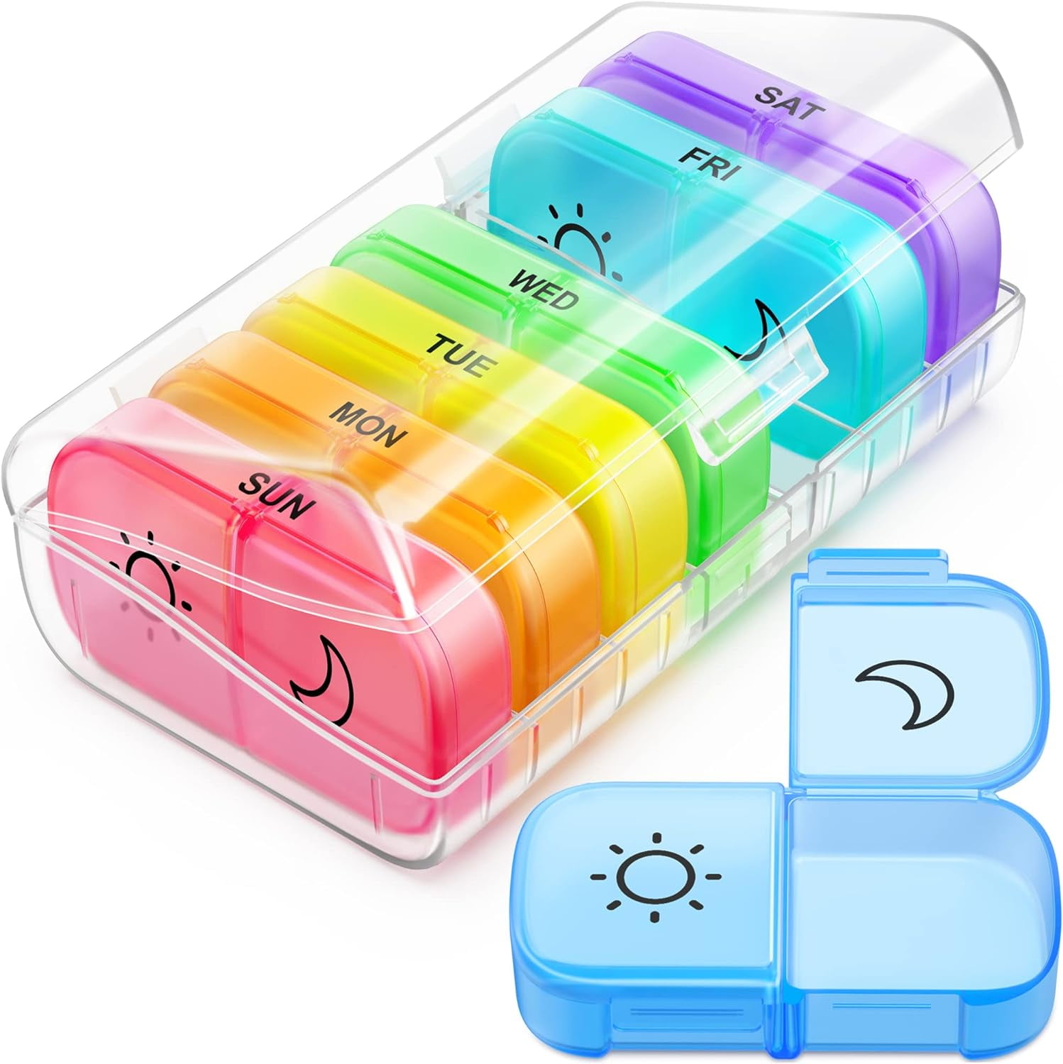 SUWU Weekly Pill Organizer, 7 Day AM/PM Pill Box, Large Colorful ...