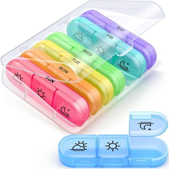 Weekly Pill Organizer 3 Times a Day, Compact Pill Box 7 Day with Roomy ...