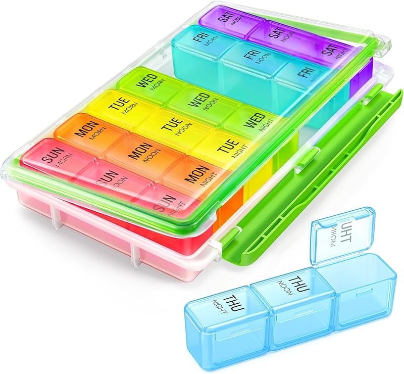 Weekly Pill Organizer 3 Times a Day with Moisture-Proof Design, Large ...