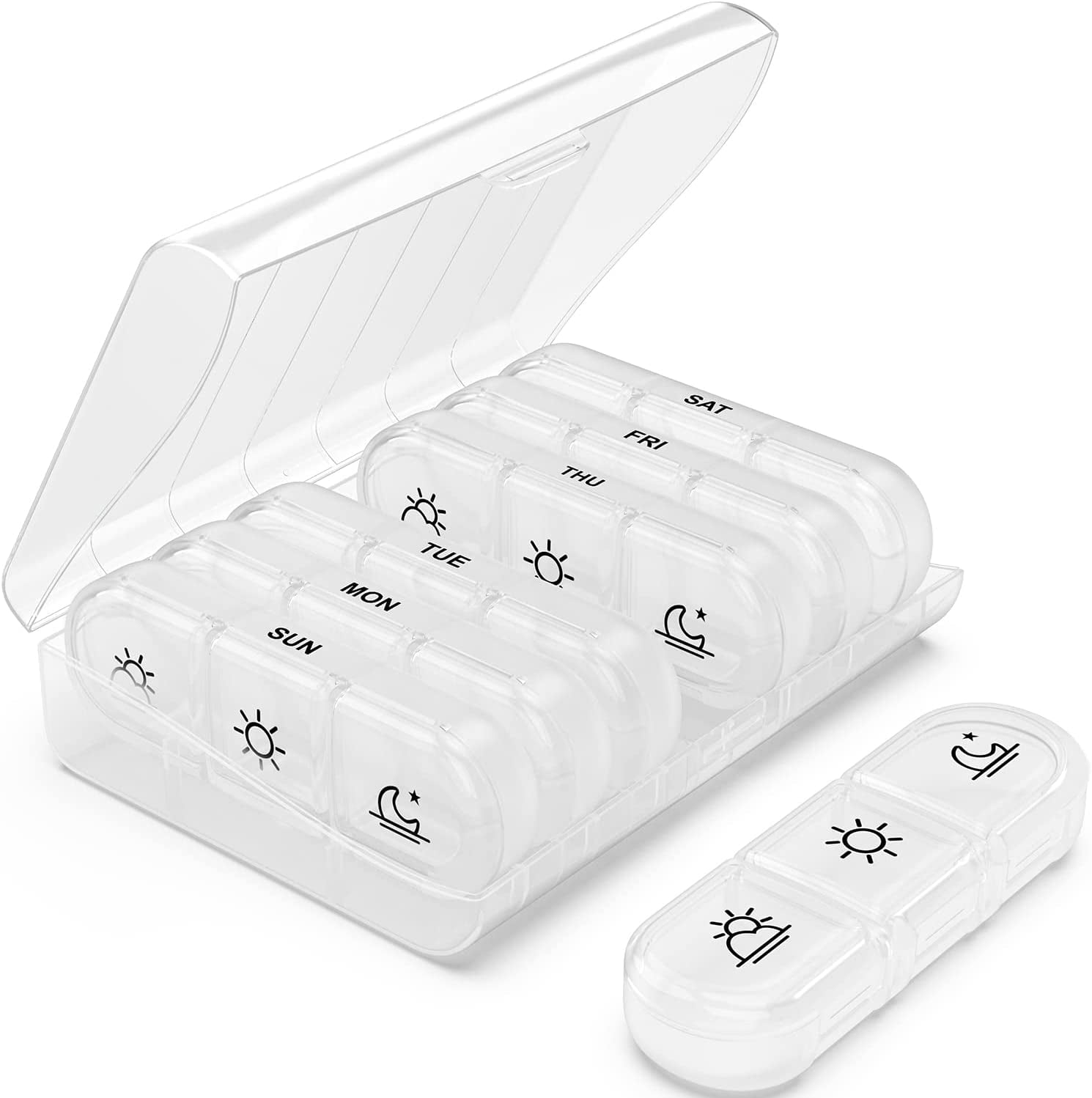 Weekly Pill Organizer 3 Times a Day, Portable Travel Pill Box 7 Day ...