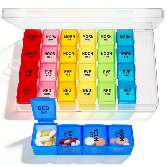 Weekly Pill Organizer 4 Times a Day, 7-Day Pill Boxes AM PM with 28 ...