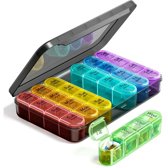 Weekly Pill Organizer 4 Times a Day, BPA Free Daily Pill Box 7 Day ...