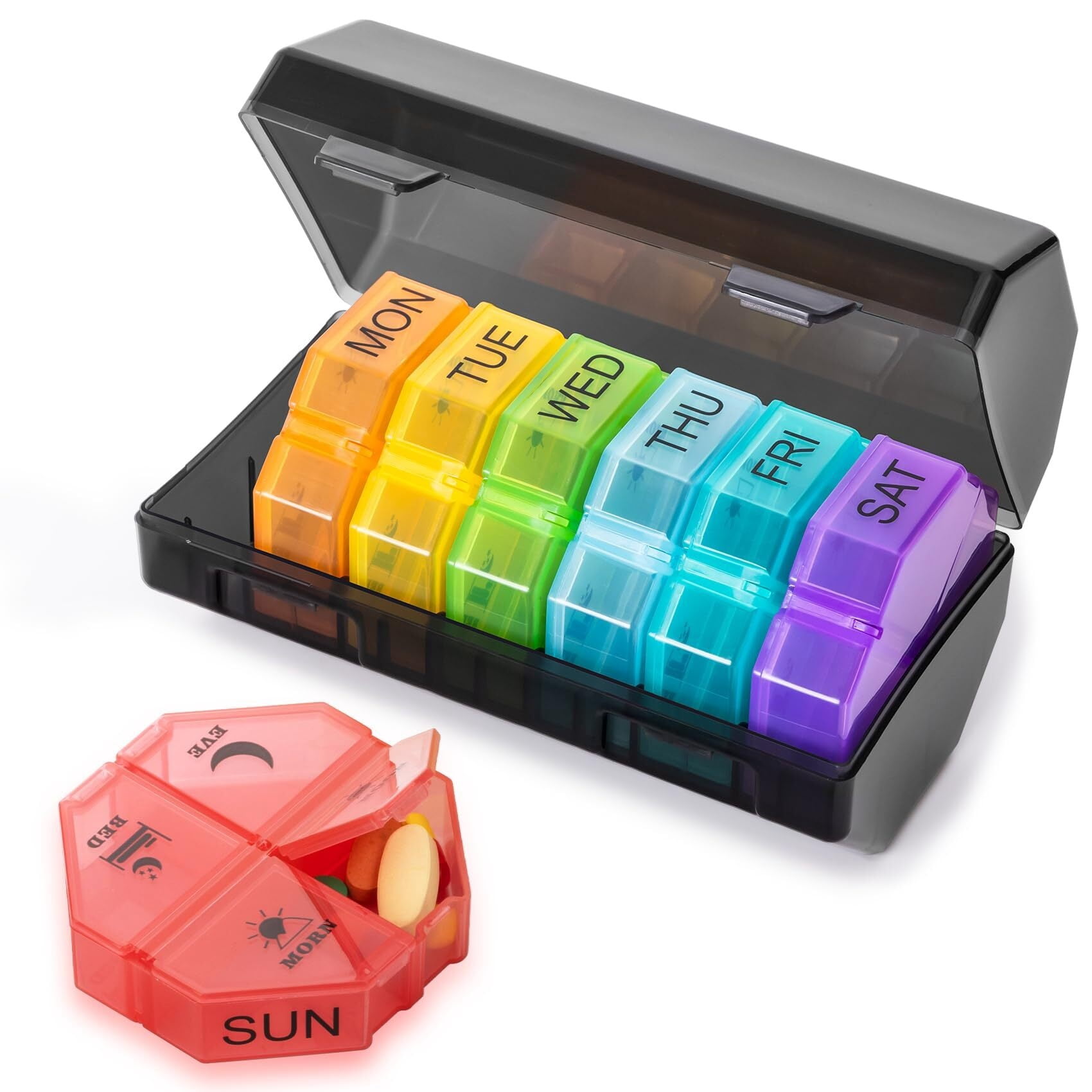 Weekly Pill Organizer 4 Times a Day, Large Pill Box 7 Day Daily Pill ...