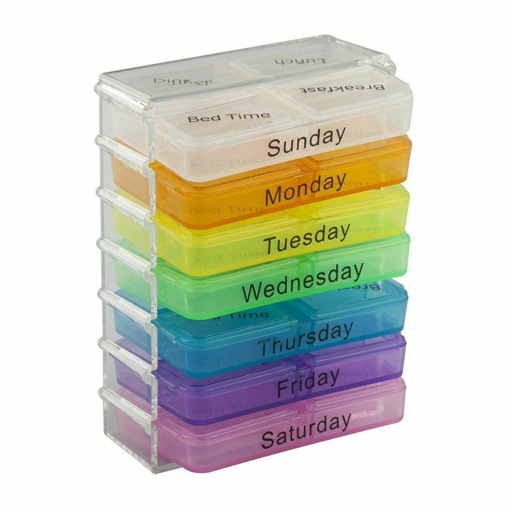 Weekly 7-Day Medicine Reminder Pack, Large Travel Vitamin Pill Box ...