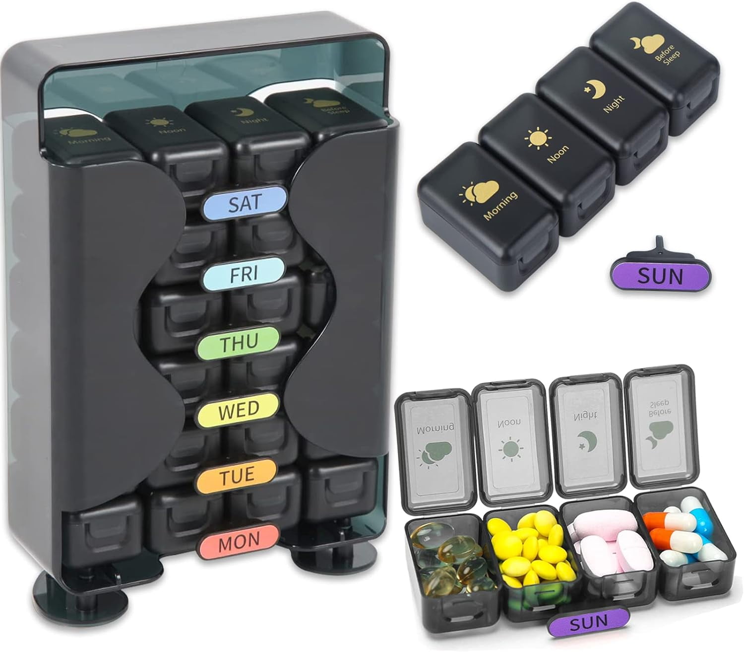 Weekly Pill Organizer 7 Day 4 Times a Day， Large Pill Box Organizer ...
