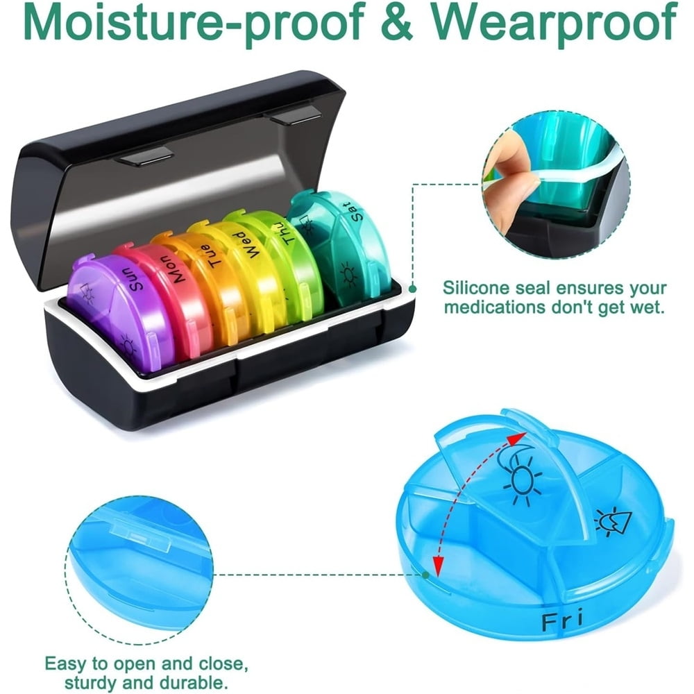 Weekly Pill Organizer Medicine Container, Round Pills Cases Organizers ...