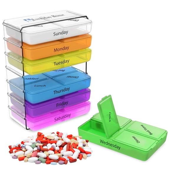Weekly Pill Organizer Stackable 7-Day Pill Organizer Dispenser 4 Times ...