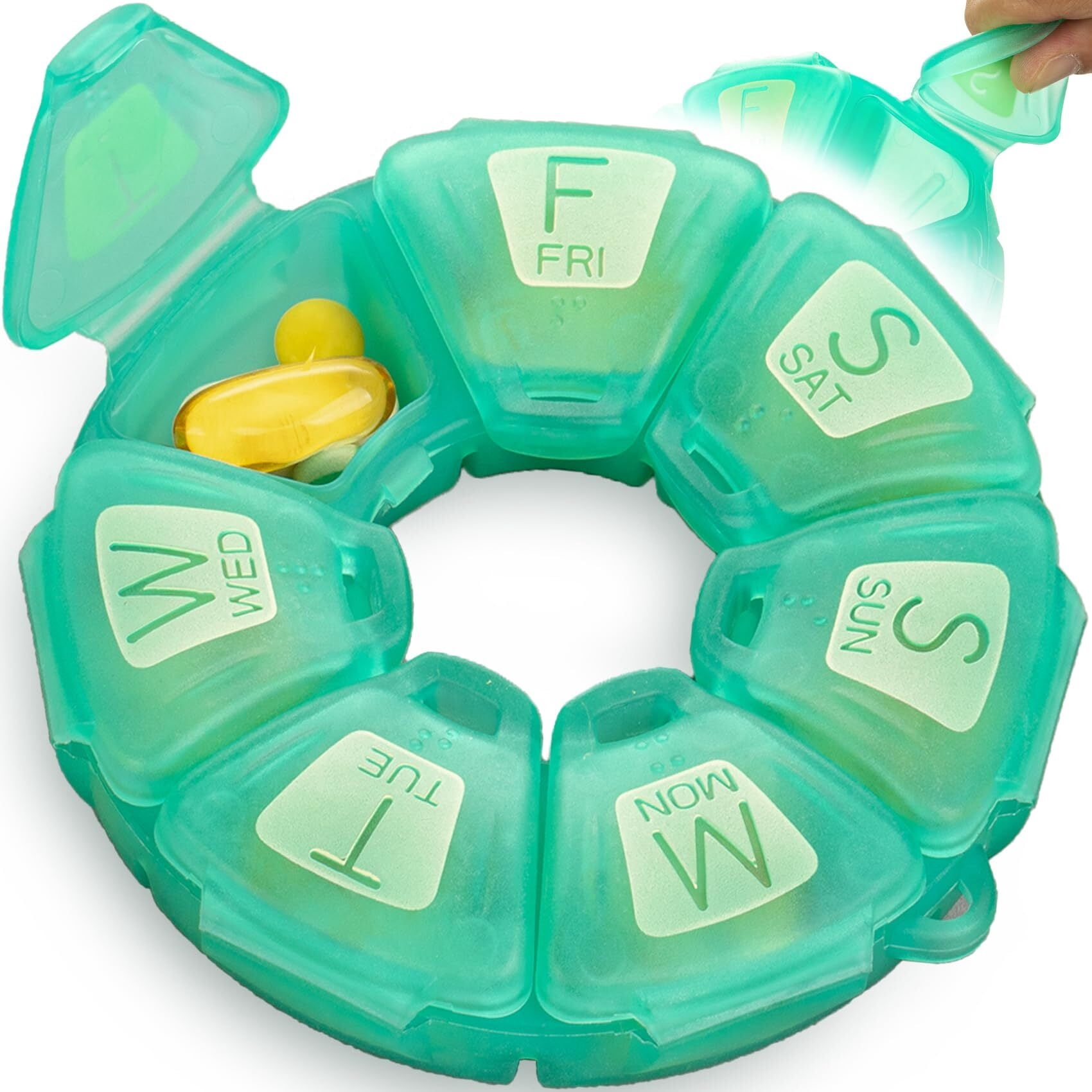 Weekly Pill Organizer, TPU Rubberized, Travel Pill Container 7 Day ...
