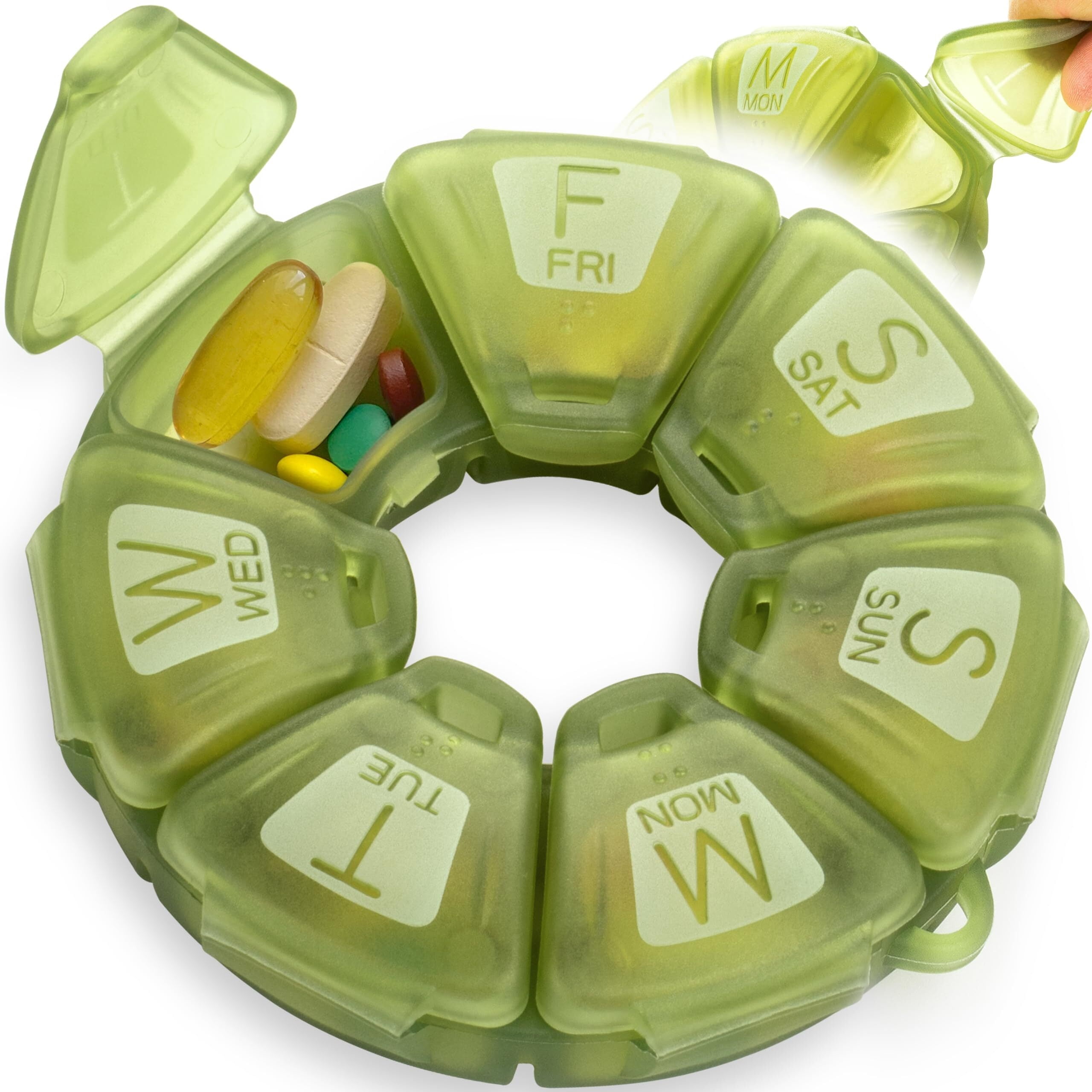 Weekly Pill Organizer, TPU Rubberized, Travel Pill Container 7 Day ...