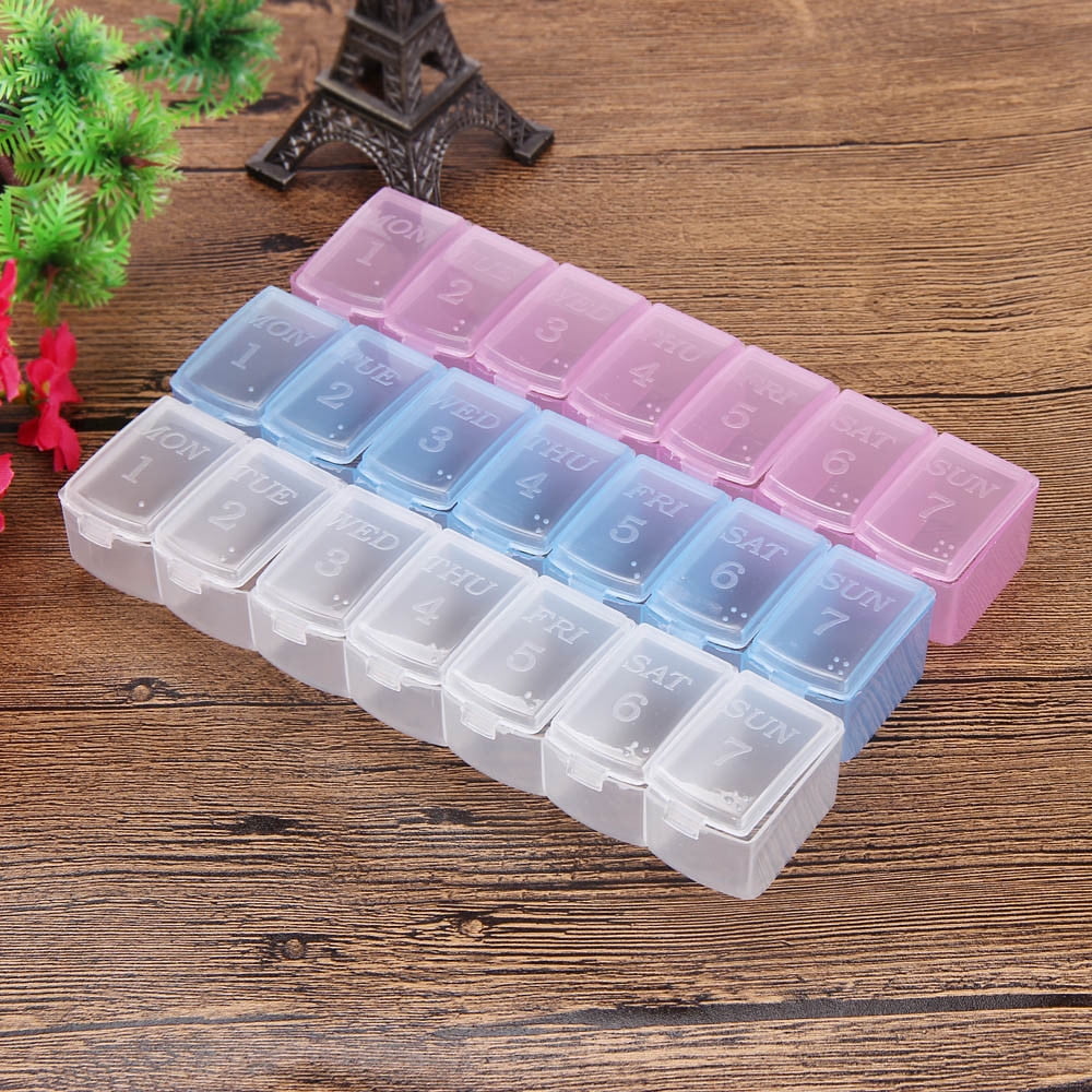 Weekly Pills Organizer, Potable 7 Compartments Clear Plastic Divided ...
