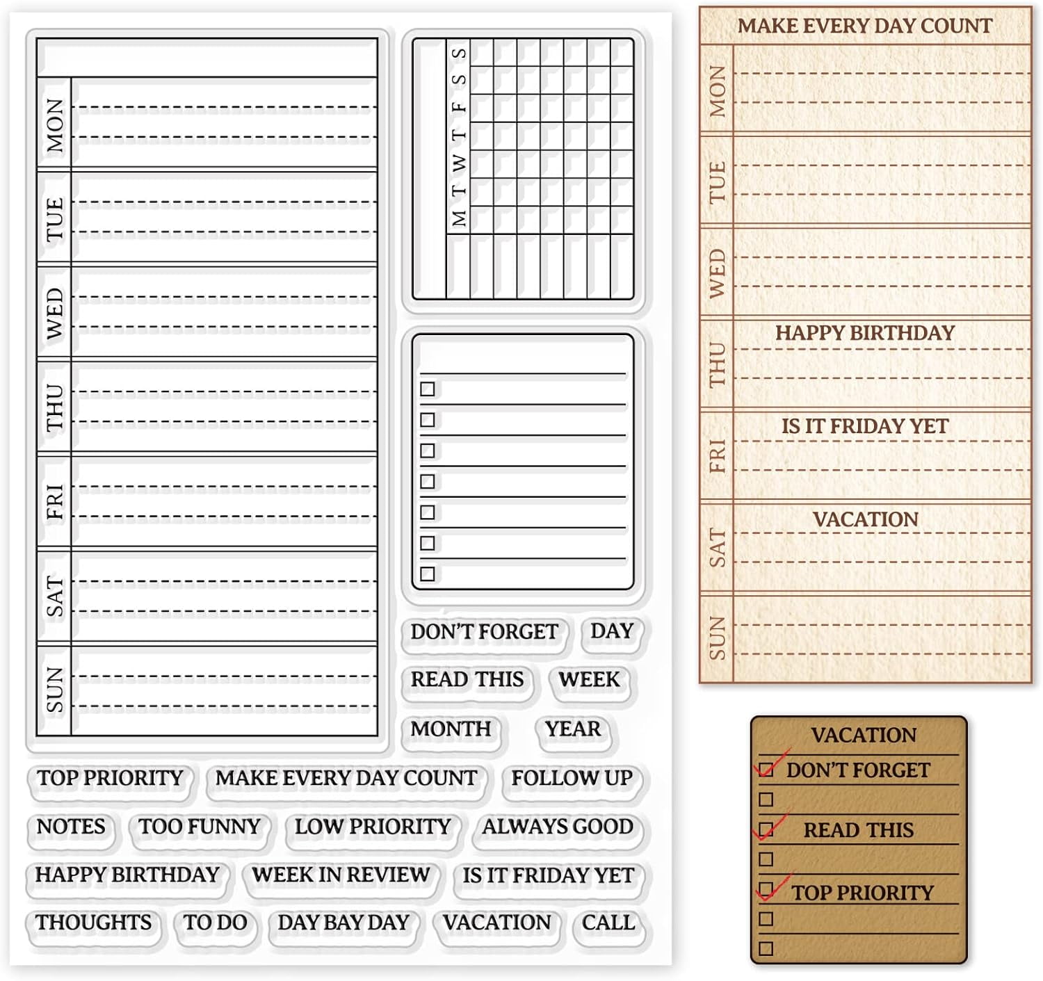 DIY Weekly Plan Clear Stamp Calendar Schedule Silicone Clear Stamp ...
