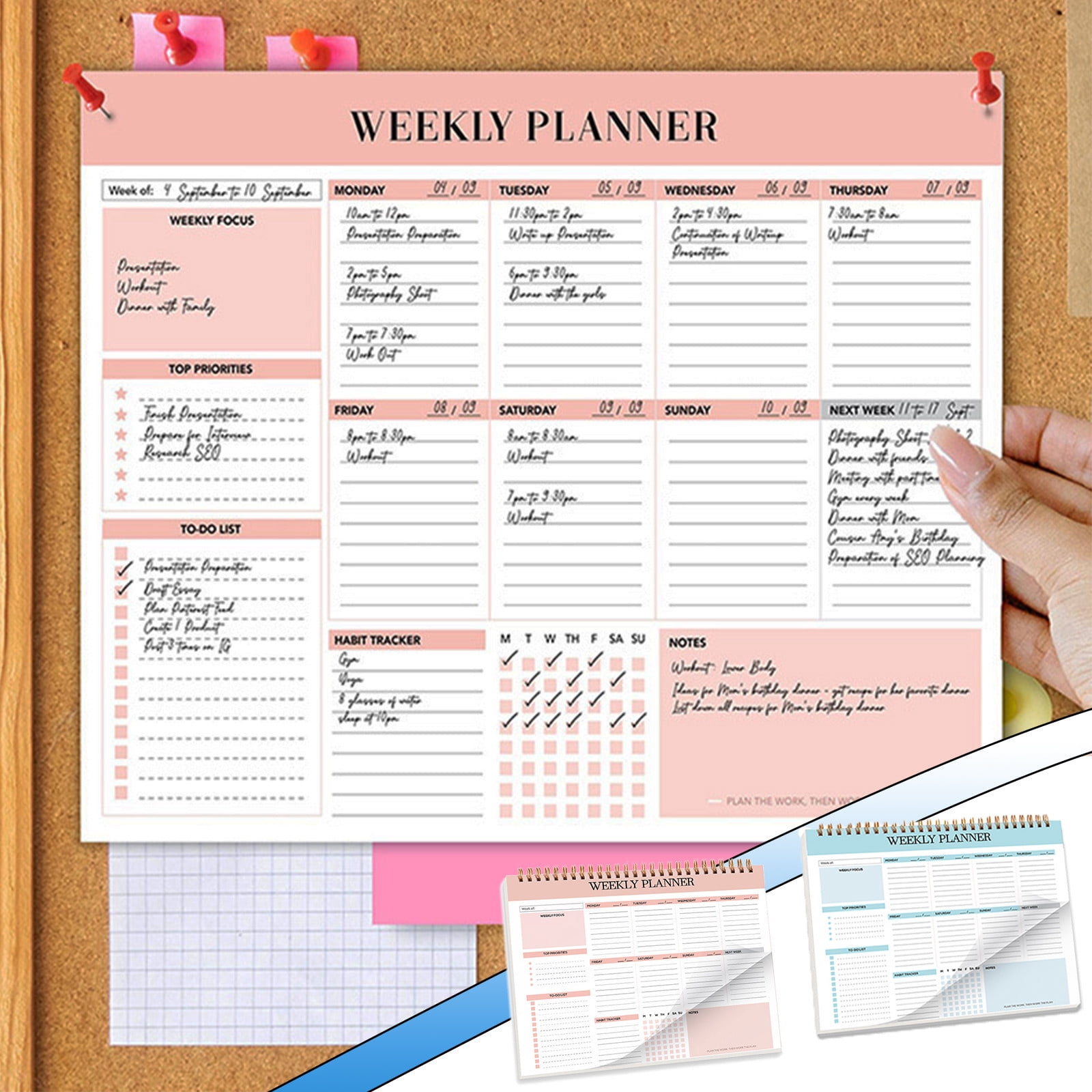 Weekly Planner Coil Book, Work Punch Card, Time Management Organizer ...
