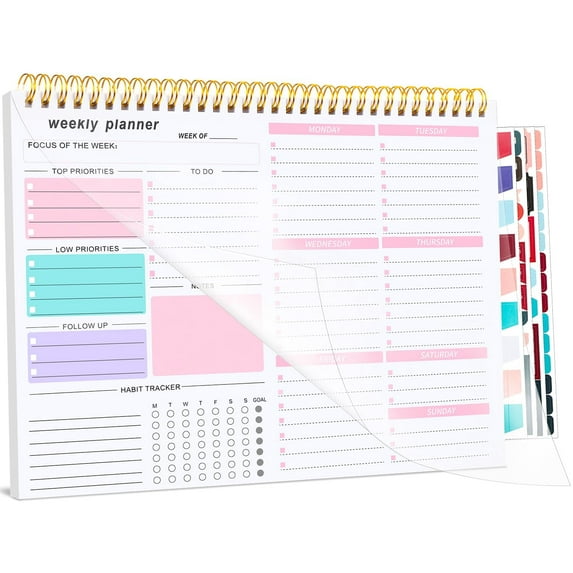 Weekly Planner Notepad 8.5x11 Inches, Undated Spiral Bound Desk ...