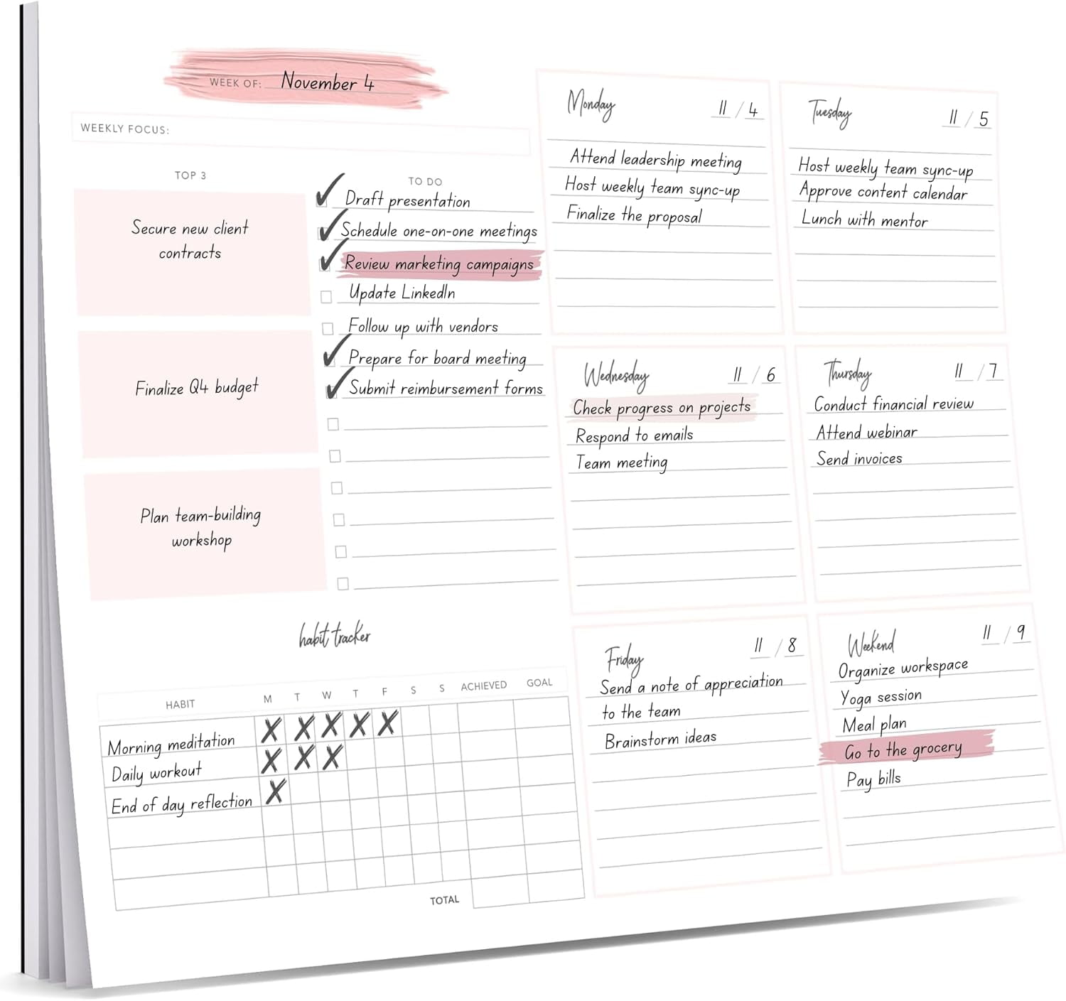 Weekly Planner Notepad – Premium Undated Weekly To Do List Notepad for ...