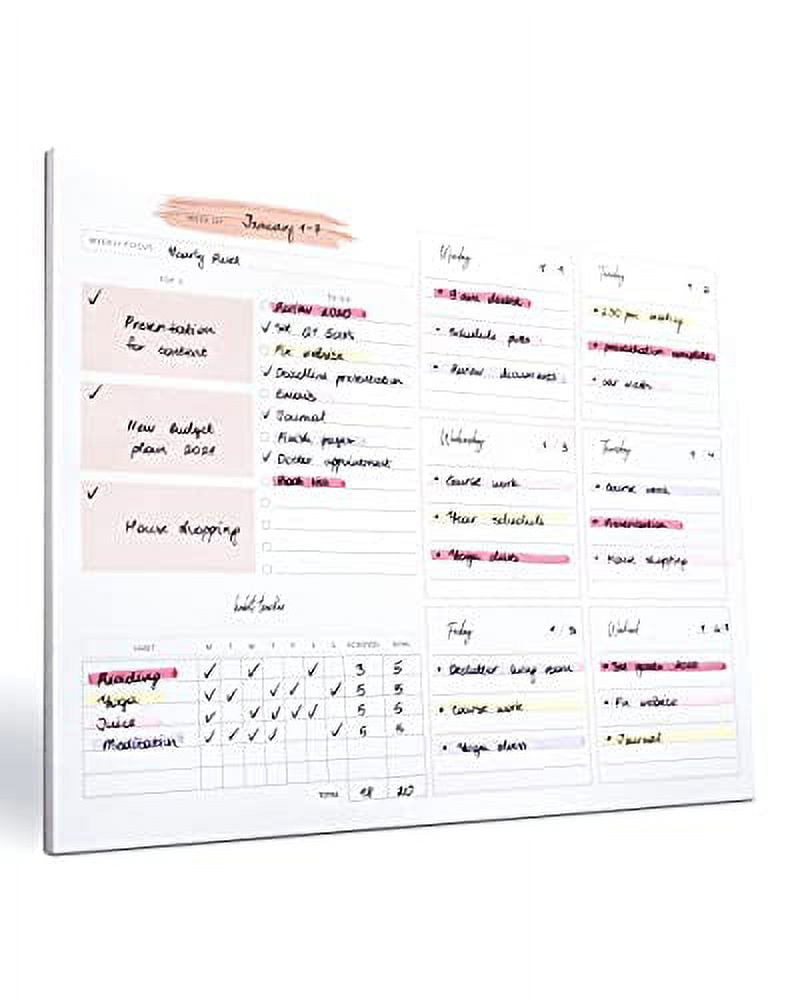 Weekly Planner Notepad Tear Off – 52 Undated Weekly Sheets Daily To Do ...