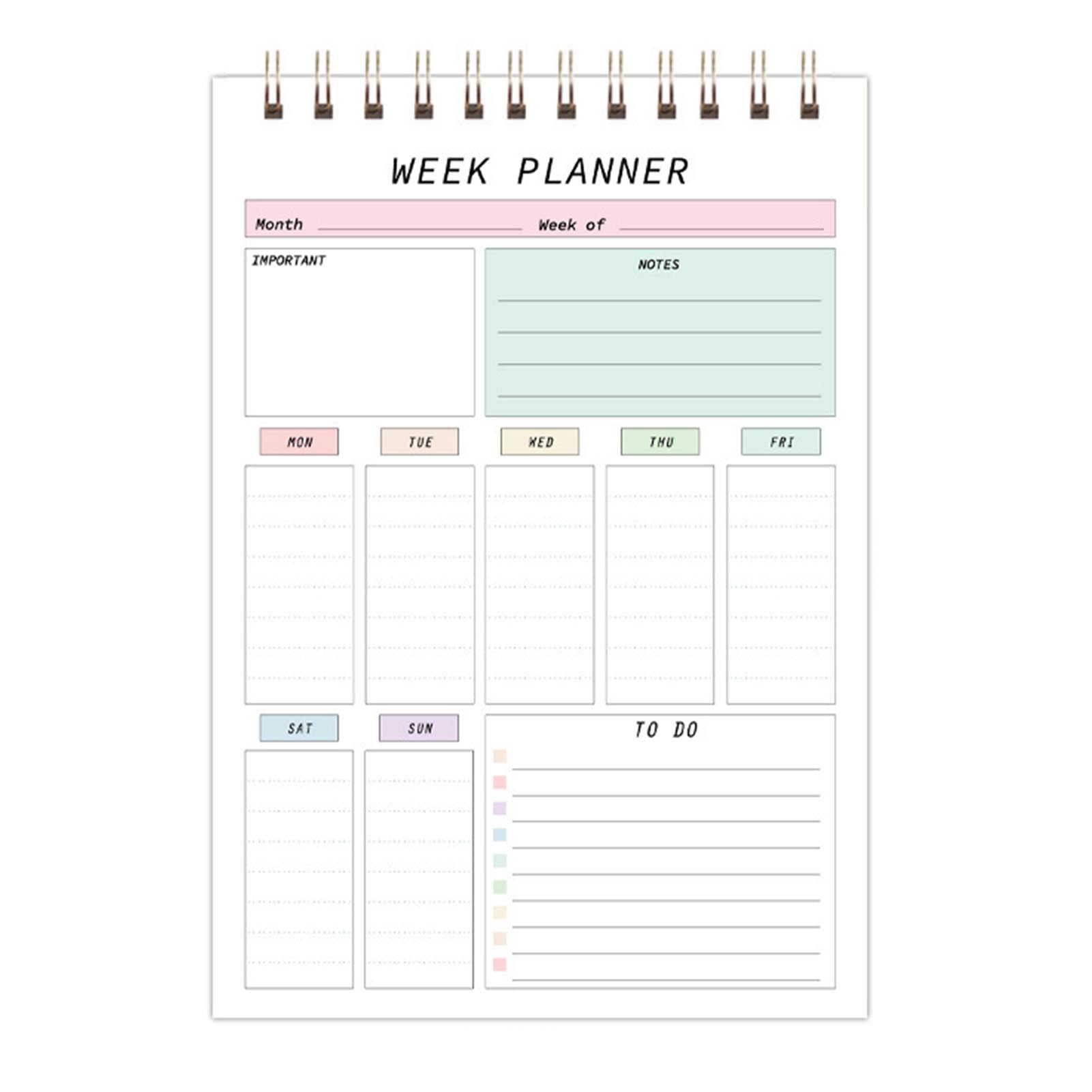 Weekly Planner Notepad with 52 Undated Sheets Spiral Binding Weekly ...