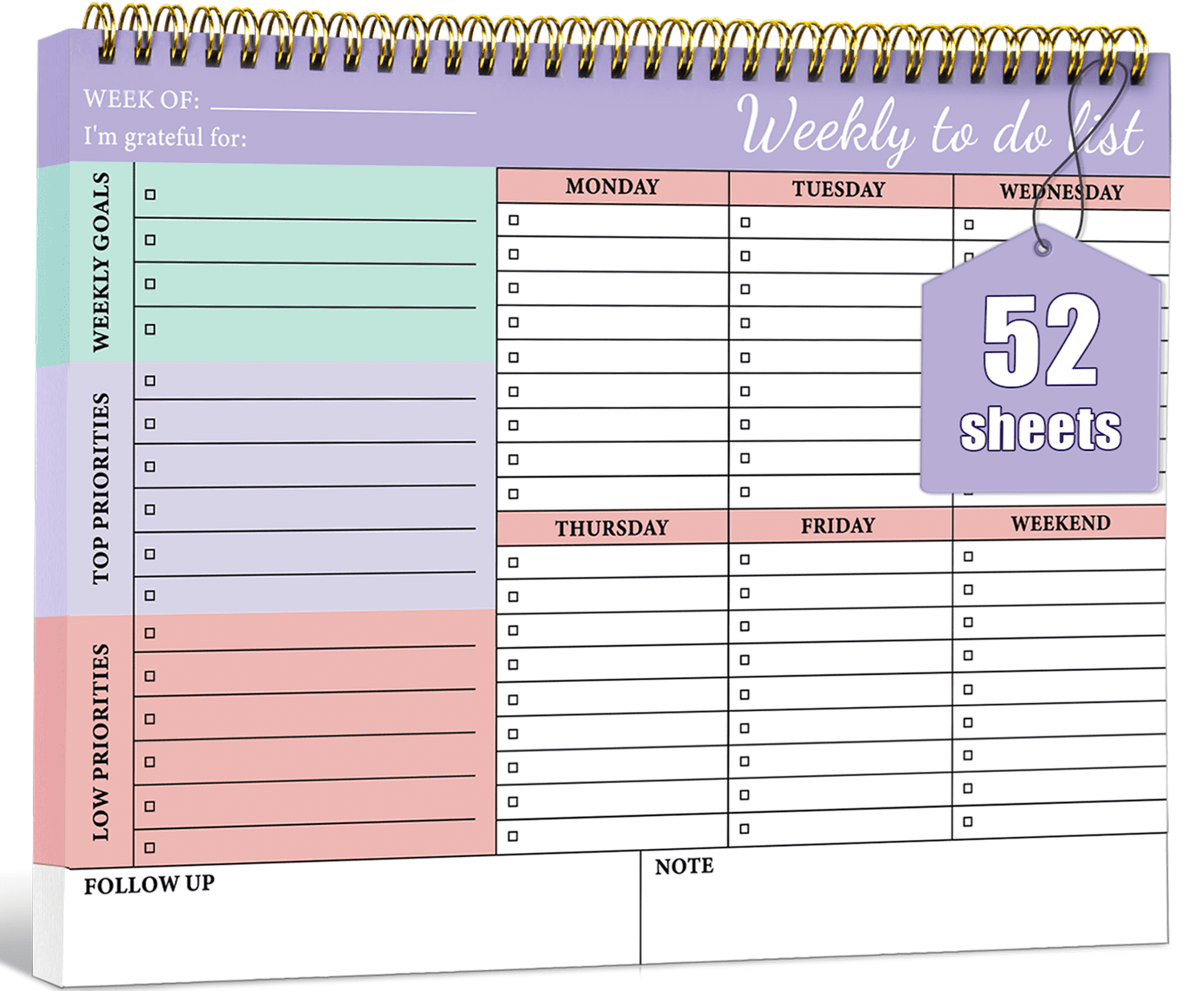 Weekly Planner Pad - 8.5" x 11" Weekly To Do List, 52 Sheets Undated ...