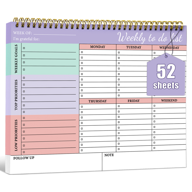 Weekly Planner Pad - 8.5" x 11" Weekly To Do List, 52 Sheets Undated ...