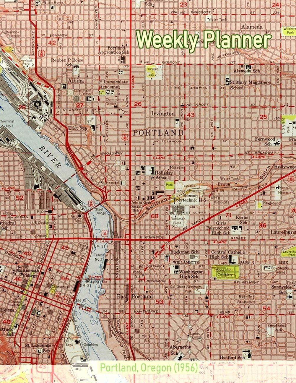 Weekly Planner: Portland, Oregon (1956): Vintage Topo Map Cover ...