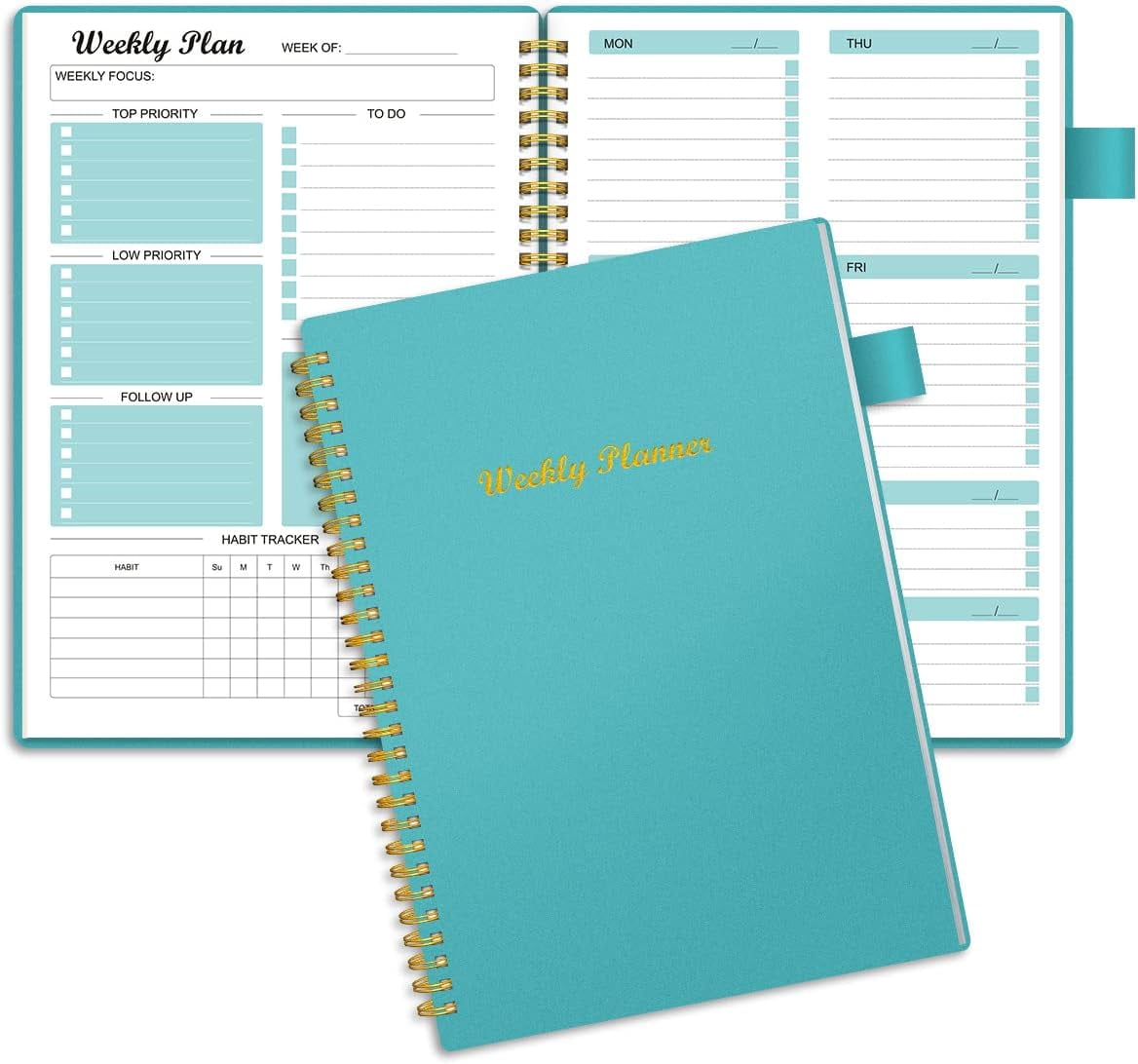 Weekly Planner Undated, Weekly Goals Schedule Planner with Spiral ...