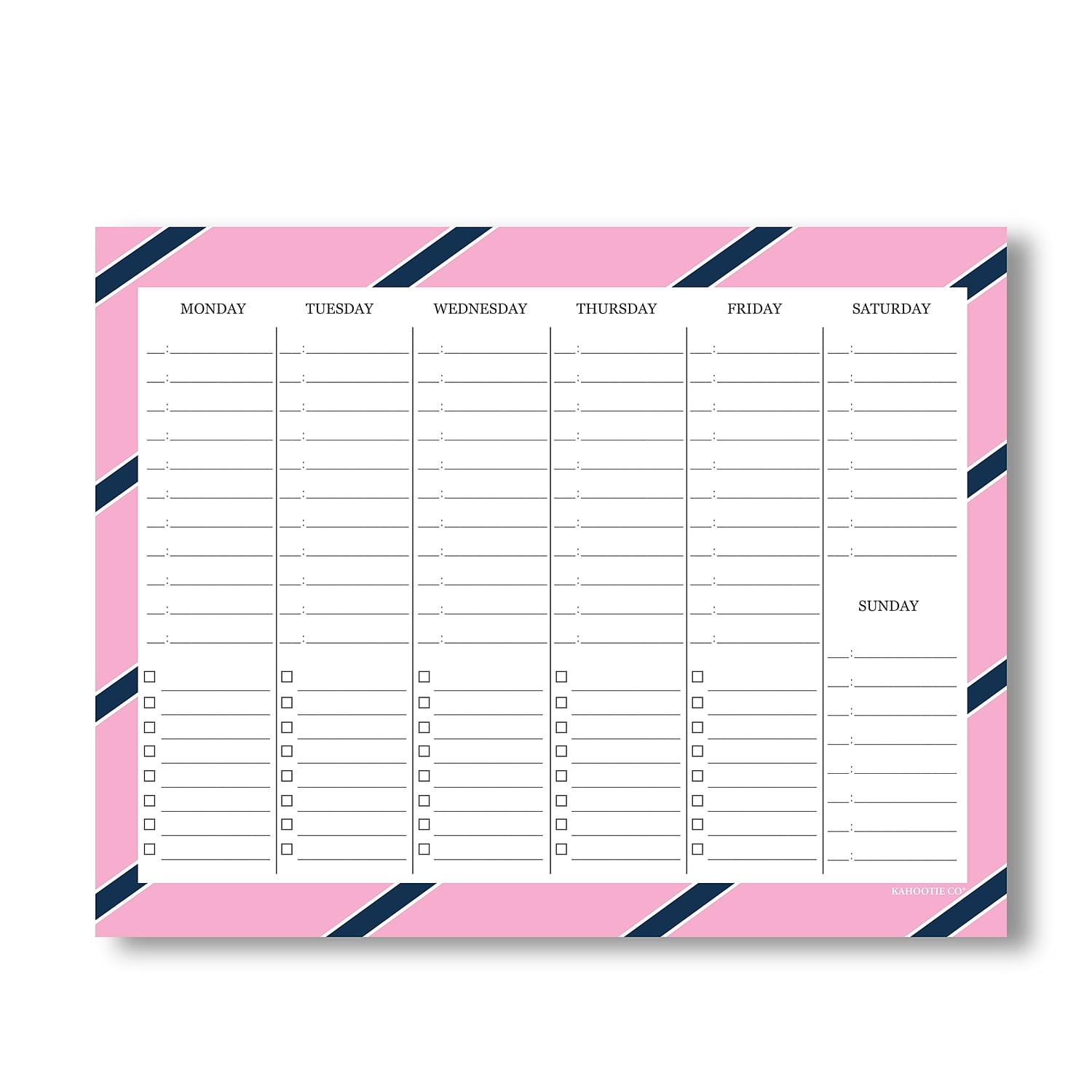Weekly Planner by Kahootie Co, 50 Sheet Notepad, 8.5"x11" , Pink Stripe ...