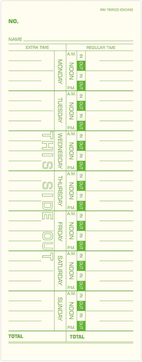 Weekly Time Cards 1-Sided, 3-1/2" x 9", Green Print, 500-Count,Time ...