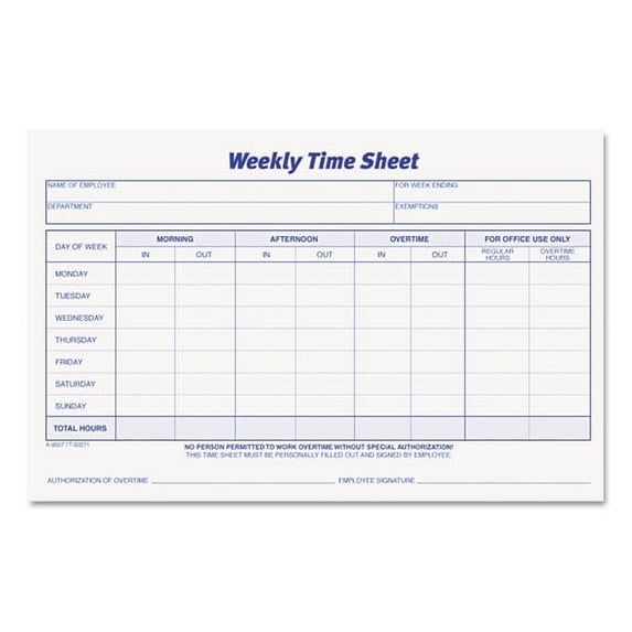 Weekly Time Sheets, 5.5 X 8.5, 1/page, 50 Forms/pad, 2 Pads/pack ...