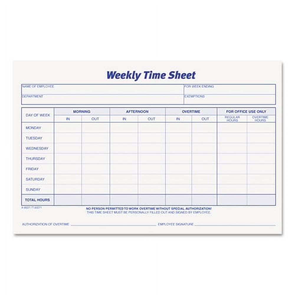 Weekly Time Sheets, 5.5 X 8.5, 1/page, 50 Forms/pad, 2 Pads/pack ...