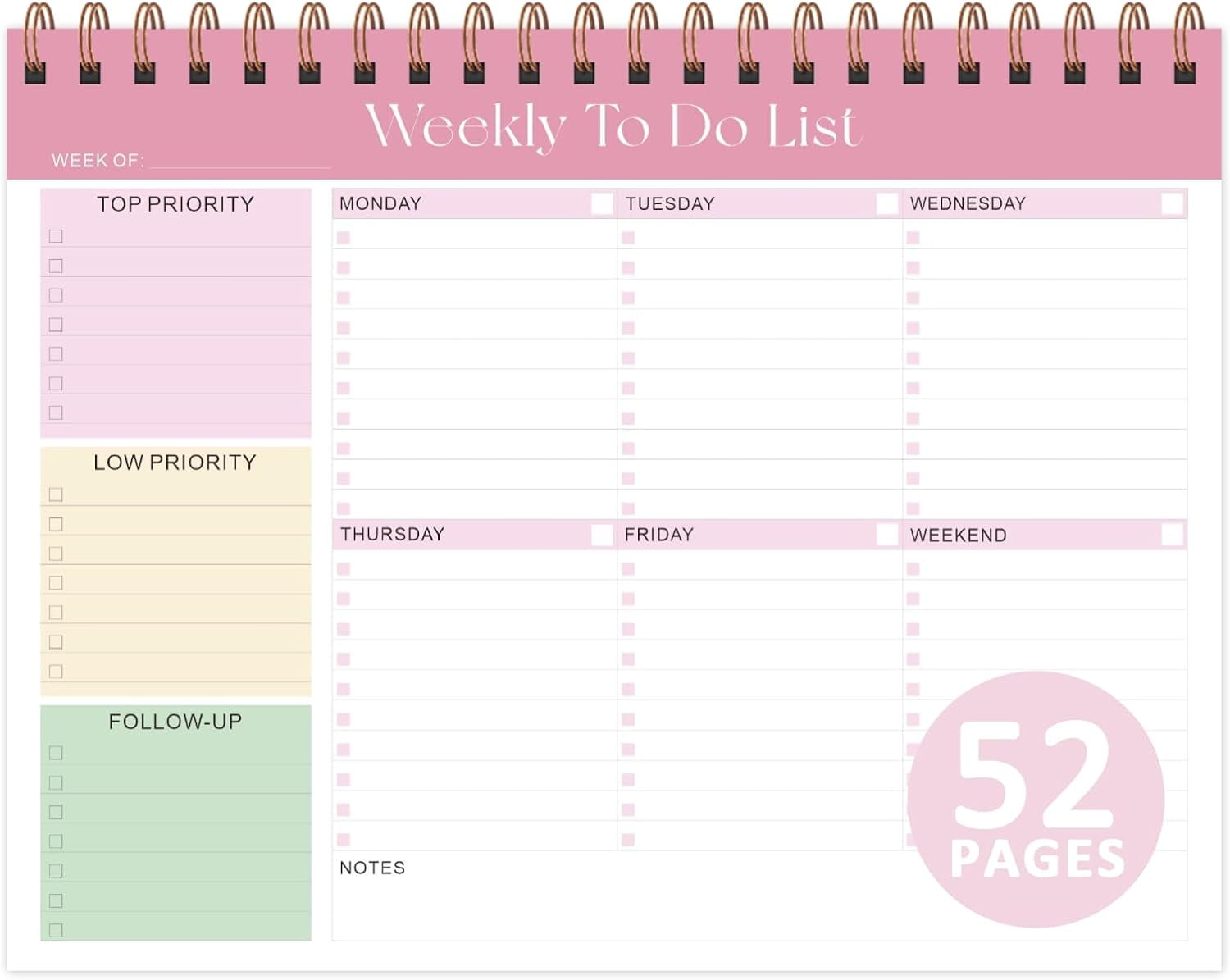 Weekly To Do List Notepad, Undated Planner with 52 Sheets (8.5''x11 ...
